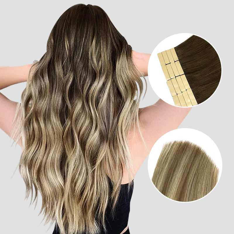 Walnut Brown / Ash Brown / Bleach Blonde Balayage (3/8/613) Tape-In ...