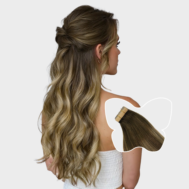 Walnut Brown / Ash Brown / Bleach Blonde Balayage (3/8/613) Tape-In ...